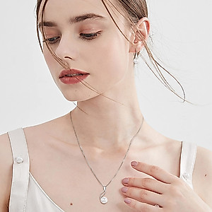 Milacolato Sterling Silver Pearl Jewelry Set 18K Gold Plated Genuine Freshwater Cultured Pearl Jewelry Pendant Necklace Pearl Earrings for Women Mom Mother's Day, White Pearl