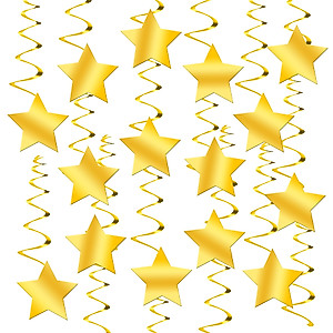 Shiny Gold Star Hanging Swirls - Pack of 30, No DIY | Oscar Party Decorations | Gold Star Decorations for Party | Golden Birthday Decor | Gold Star Party Decorations | Hollywood Party Decorations