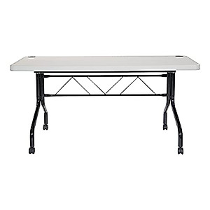 Office Star Resin Multipurpose Flip Training Table with Locking Casters for Home or Office Use, 5 Feet Light Gray
