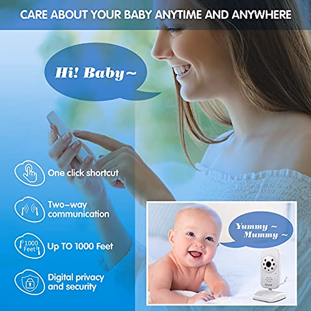 Video Baby Monitor, Slim Handheld, Non-Slip Design, 2.4" Vertical Screen Monitor & Digital Camera, Range up to 1000ft, 12 Hour Battery Life, 2-Way Talk, Night Vision, Temperature Monitor, No WiFi.