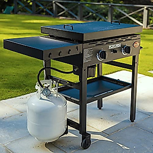 Char-Griller 8128 Flat Iron 2 Burner Outdoor Griddle Lid Gas Grill, Black