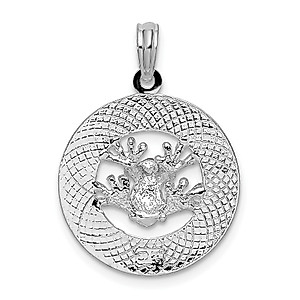 Million Charms 925 Sterling Silver Travel Charm, Polished Puerto Rico Circle with and Frog Pendant