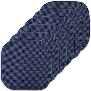 Sweet Home Collection Cushion Memory Foam Chair Pads Honeycomb Nonslip Back Seat Cover 16" x 16" 6 Pack Navy Blue