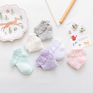 Durio Baby Ruffle Socks Baby Girl Socks Super Soft Lace Socks for Baby Girls Cute Baby Girl Ruffle Socks AA White & Ivory & Pink 3-12 Months