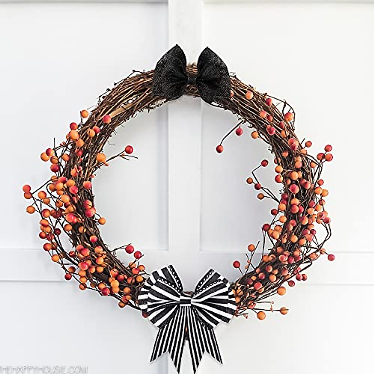 MALLMALL6 4 Rolls Farmhouse Wired Edge Faux Burlap Ribbons 2.5" x 30 Yards Plaid Check Black White Gray Stripe Ribbon Linen Sackcloth Crafts for Flower Wreath Floral Bouquet Wrapping Home Decor