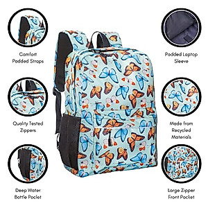 Fenrici Kids Backpack and Lunchbox Bundle for Girls, Boys, Teens (Green Butterfly)