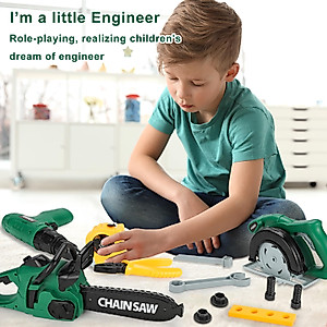 Mathea Toy Chainsaw for Kids Chainsaw Toys Pretend Play Series Kids Tool Set Kids Outdoor Electronic Power Tools Toys 36 PCS Toy Tool Sets for Toddlers Boys Girls 3 4 5 6 7 8 9 10 11 12 Years Old