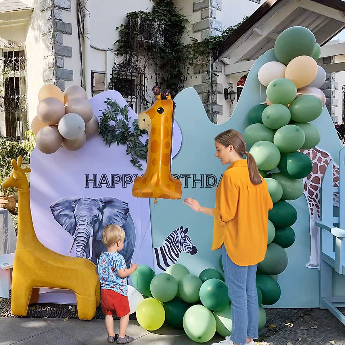 Giraffe 1st Birthday Balloons 40 inch Large Number 1 Balloon Wild 1 Birthday Decorations First Party Supplies for Baby Shower Safari Animals Ballon