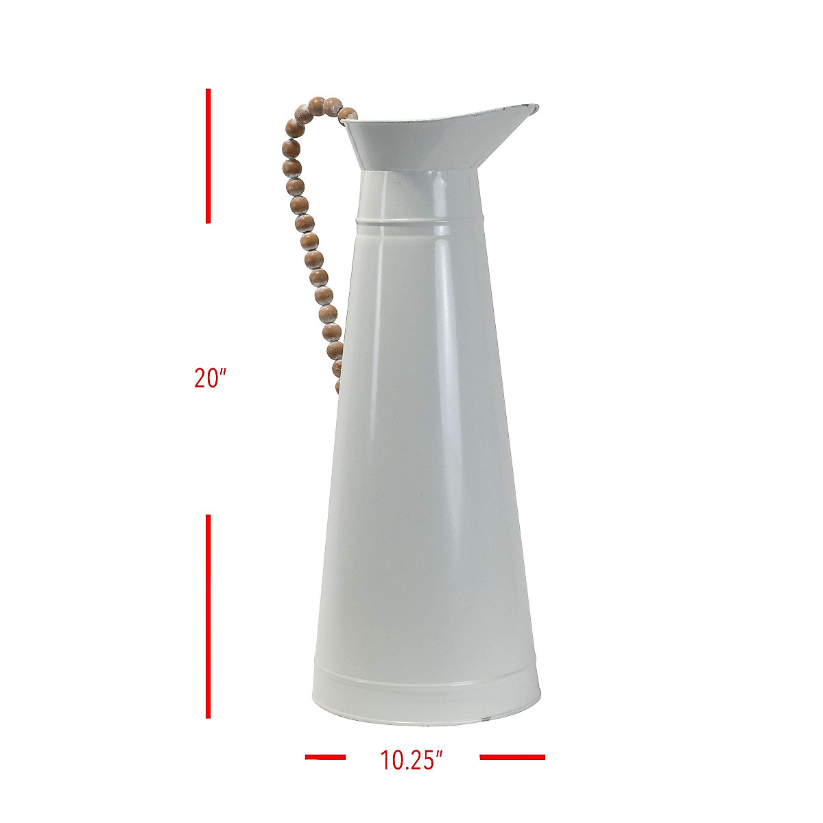 Foreside Home and Garden White Modern Decorative Pitcher Vase with Wood Bead Handle