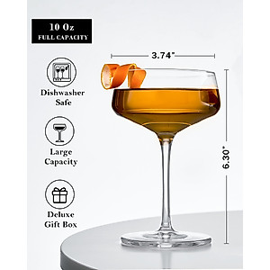 JBHO Martini Glasses, Crystal Coupe Glasses Set of 4, 10 Oz, Large and Fancy Cocktail Glasses, Hand-Blown Champagne Coupe Glasses for Espresso Martini, Manhattan as Bar Glassware or Mother's Day Gift