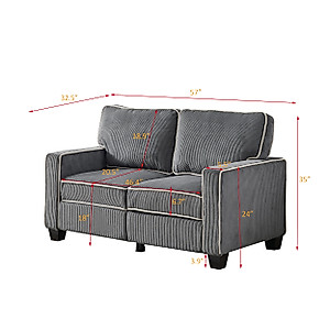 FANYE Gray 2 Accent Deep Cushions Seaters Plastic Legs Loveseat Double Couch with Storage, Modern Corduroy Upholstery Sofa Love Seat W/Square Armrest for Home Office Apartment Small Space Living Room
