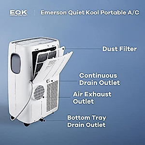 Emerson Quiet Kool EAPC12RSD1 3 in 1 Smart Portable Air Conditioner, Dehumidifier & Fan | WiFi and Voice Control | Amazon Alexa, Google Home | for Rooms up to 450 Sq.Ft | EAPC8RSC1, Sq. Ft, White