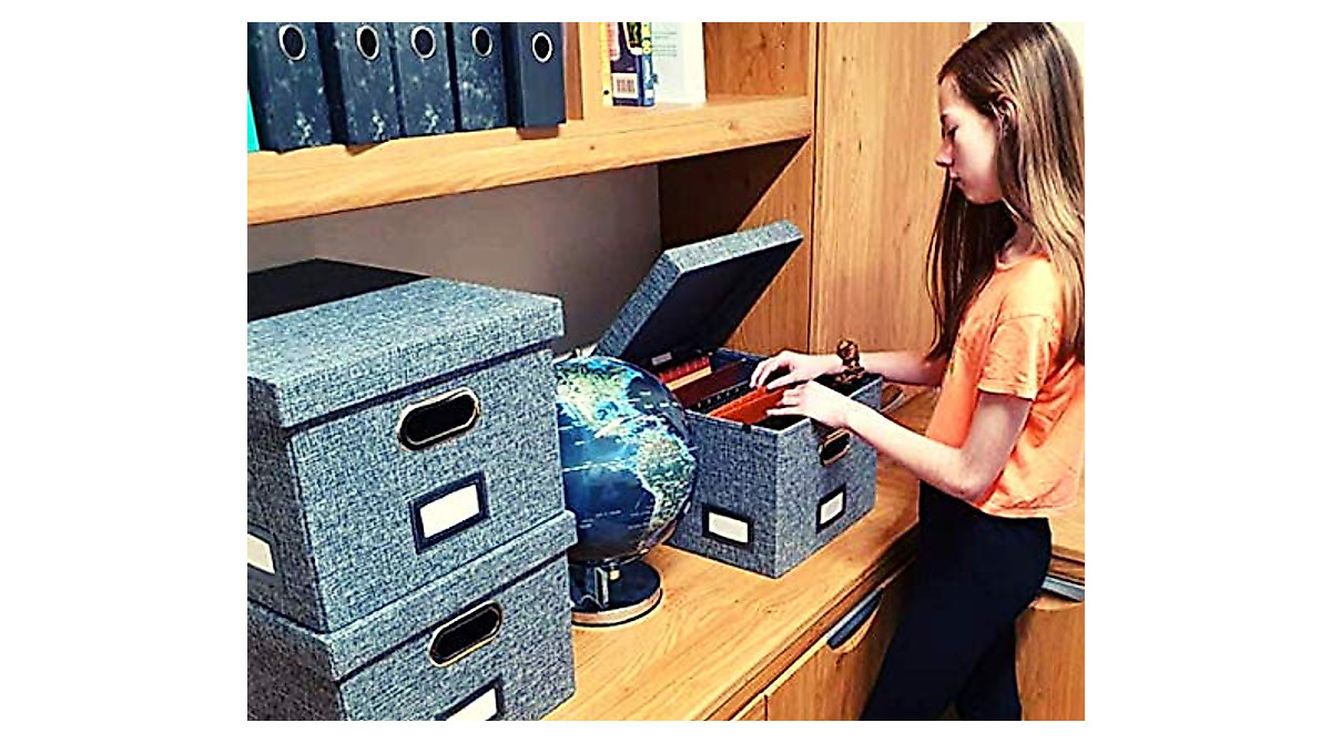 Linen File Storage Box - Collapsible Legal Filing Organizer