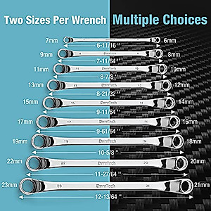 DURATECH Offset Box Wrench Set, Metric, 9-Piece, 6-23mm, 75-Degree, CR-V Steel, Organized in Rolling Pouch