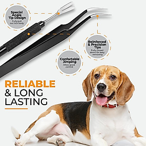 AKOSN Premium Tick Removal Tool - Stainless Steel Tick & Flea Remover for Pets Dogs Cats Humans -Safe Tick Control Puller &Precision Fine Point Tweezers to Completed Remove Ticks, 1 Set