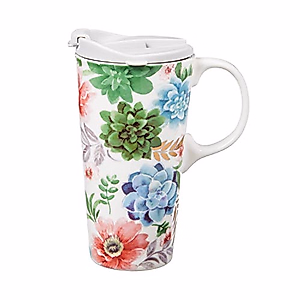 Cypress Home Fresh Succulents Ceramic Travel Cup - 5 x 7 x 4 Inches