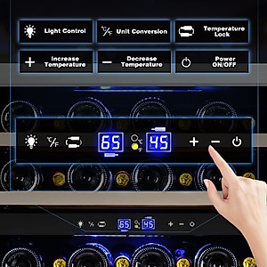 Tylza 24 Inch Wine Cooler Refrigerator 46 Bottle Dual Zone Built-in or Freestanding 24'' Wine Fridge with Stainless Steel & Professional Compressor and Temperature Memory Function