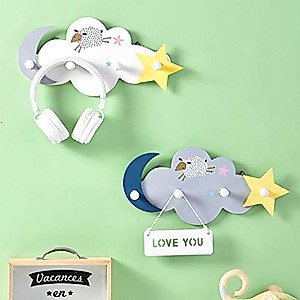 Garneck Towel Hooks Wall Rack Kids Hat Rack Wooden Wall Hooks Cloud Star Moon Sheep Wall Rack Organizer Decorative Hanger for Kids Bedroom (Light Grey) Cute Wall Hooks Cute Wall Hooks Towel Hook