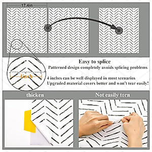 Rugreat Herringbone Peel and Stick Wallpaper Modern Contact Paper for Cabinets Stripe Wallpaper Neutral Self Adhesive Removable Wallpaper for Bedroom Bathroom Waterproof Black and White 78.8"×17.3"