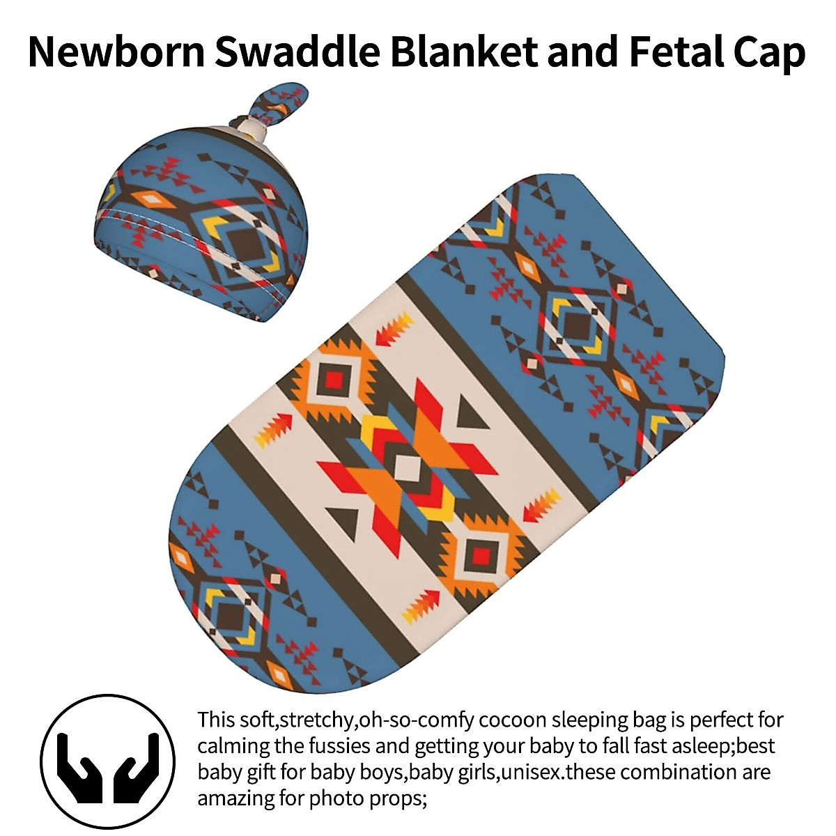 Western Baby Stuff Native American Aztec Navajo Newborn Baby Swaddle Blanket Soft Wrap Sleep Sack with Beanie Hat Gifts for Boy Girl