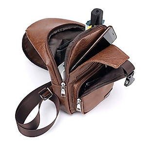 Men's Leather Sling Bag Multipurpose Daypack Shoulder Chest Crossbody Bag Black