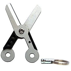 AKOAK 2 Pcs Stainless Steel Scissors Mini Scissors Camping Spring Bolt Keyring Outdoor Safety Tool Against Lost Travel Gadget (Black)