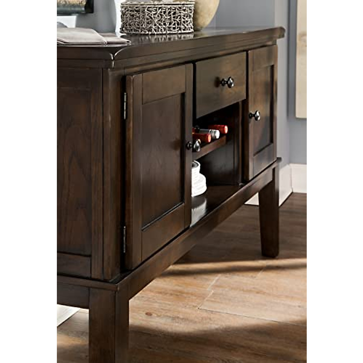 Signature Design by Ashley Haddigan New Traditional Dining Room Buffet with Wine Rack, Dark Brown