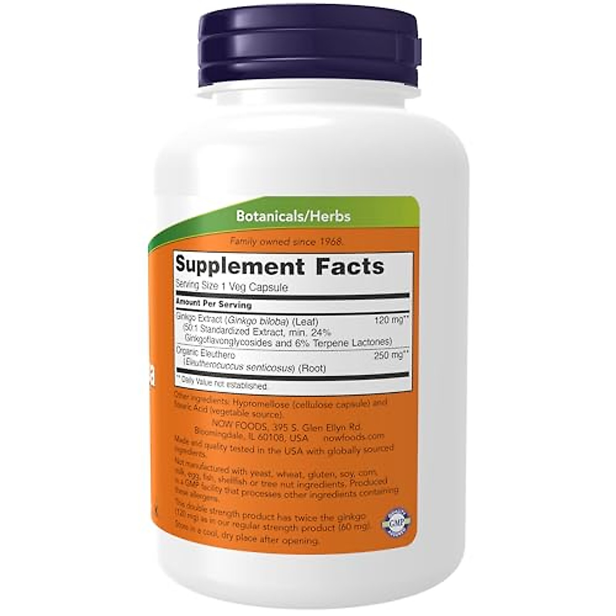NOW Foods Supplements, Ginkgo Biloba 120 mg, Double Strength, Non-GMO Project Verified, 200 Veg Capsules