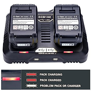 Elefly 20V Dual Charger DCB102 Replacement for De-Walt Charger Station DCB112 DCB115 DCB107 DCB104, Compatible with De-Walt 12V 20V Lithium Battery DCB206 DCB203 DCB204 DCB609 DCB120 DCB124