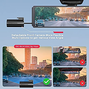 LINGDU LD03 12" Full Touch Screen Mirror Dash Cam with Detached Camera, Front and Rear Dual Cameras, Backup View Mirror Camera, FHD 1080P, Super Night Vision for Car, Includes Free 64GB Card & GPS