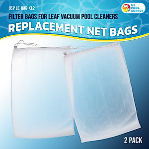 U.S. Pool Supply Fine Mesh Filter Bags for Leaf Vacuum Pool Cleaners, 2 Pack - Large 16" x 20" Replacement Net Bags, Locking Cord, Holds Leaves, Debris - Universal Fit, Leaf Terminator, Eater, Gulper