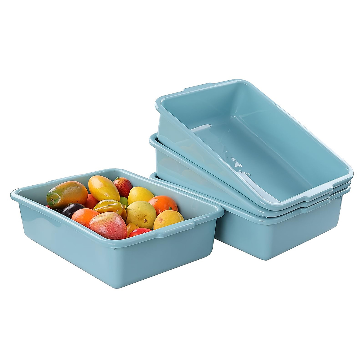 Inhouse 13 L Plastic Commercial Tote Box, Wash Tub Basin, 4-Pack, Mint Green, F