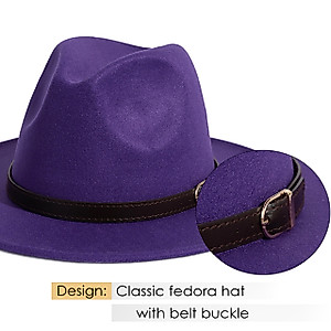 Gossifan Men & Women Panama Hat Classic Wide Brim Fedora Hat with Belt Buckle-Purple