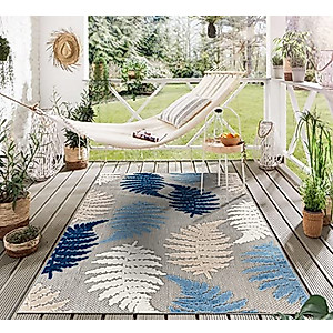 Rugshop Seville Floral Leaves Non-Shedding Patio Deck Backyard Indoor/Outdoor Area Rug 5' x 7' Blue