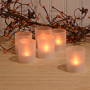 LumaBase Battery Operated LED Lights in Frosted Votive Holders - Orange, Set of 6, 82406