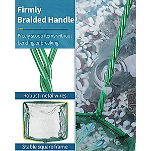 Pawfly 4 Inch Aquarium Fish Net with Braided Metal Handle Small Square Net with Soft Fine Mesh Sludge Food Residue Wastes Skimming Cleaning Net for Fish Tanks Small Koi Ponds and Pools