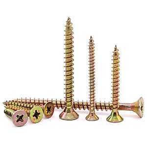 M4 x 20mm (100 PCS) Flat Phillips Head Wood Screws Countersunk Head Drywall Clipboard Screw Phillips Drive Yellow Zinc Plated Wood Interior Construction Projects Metal Screw