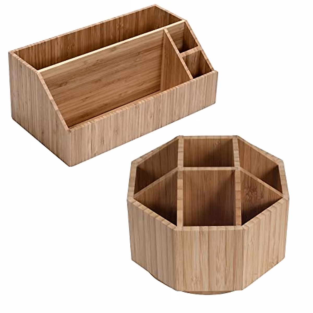 MobileVision Bamboo Bathroom Organizer Bundle Includes Compartments for Hair Care and Toiletries & Rotating Caddy for Cosmetics