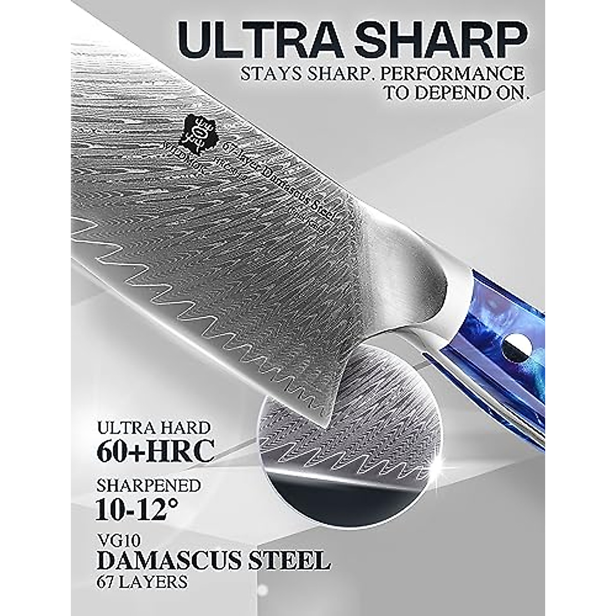 WILDMOK Chef Knife, 8 inch Damascus Japanese chef's knives, Resin Handle kitchen knife, sharp knives kitchen Cooking Knife, chef's knives Including Gift Box