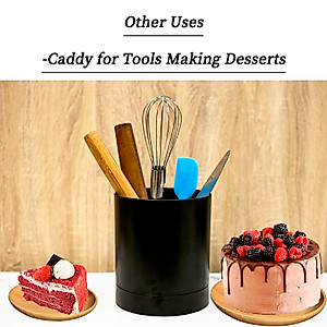 CrafArcher Large Kitchen Utensil Holder, 360° Rotating Plastic Utensil Caddy, Countertop Utensil Tools and Gadgets Organizer-Black 5.7" D x 6.5" H