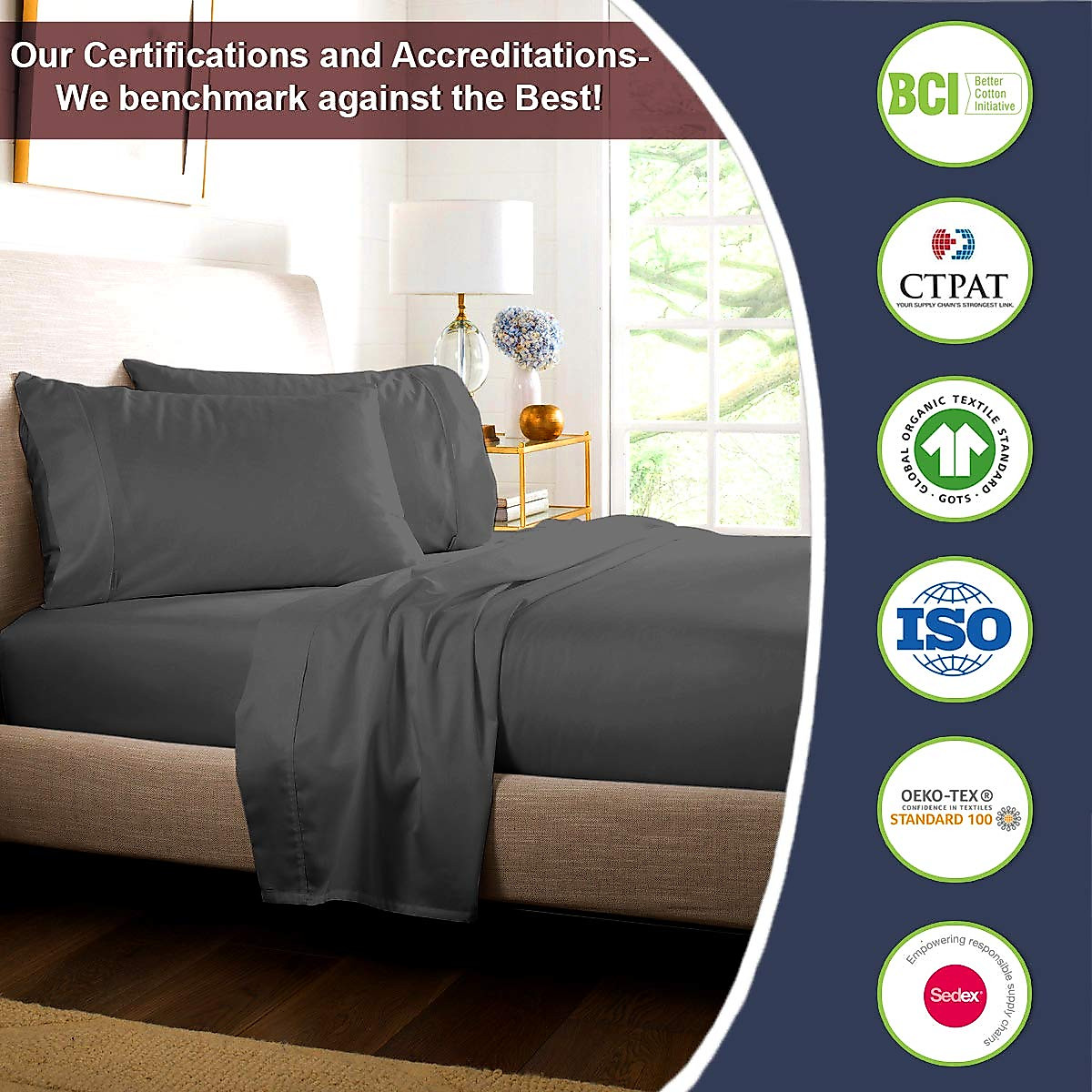 300 Thread Count 100% Cotton Frost Grey Standard Pillowcase Size Sateen Weave Standard Pillowcase Set Highly Breathable, Easy Care, Premium Soft Silky,Oeko Tex Certified