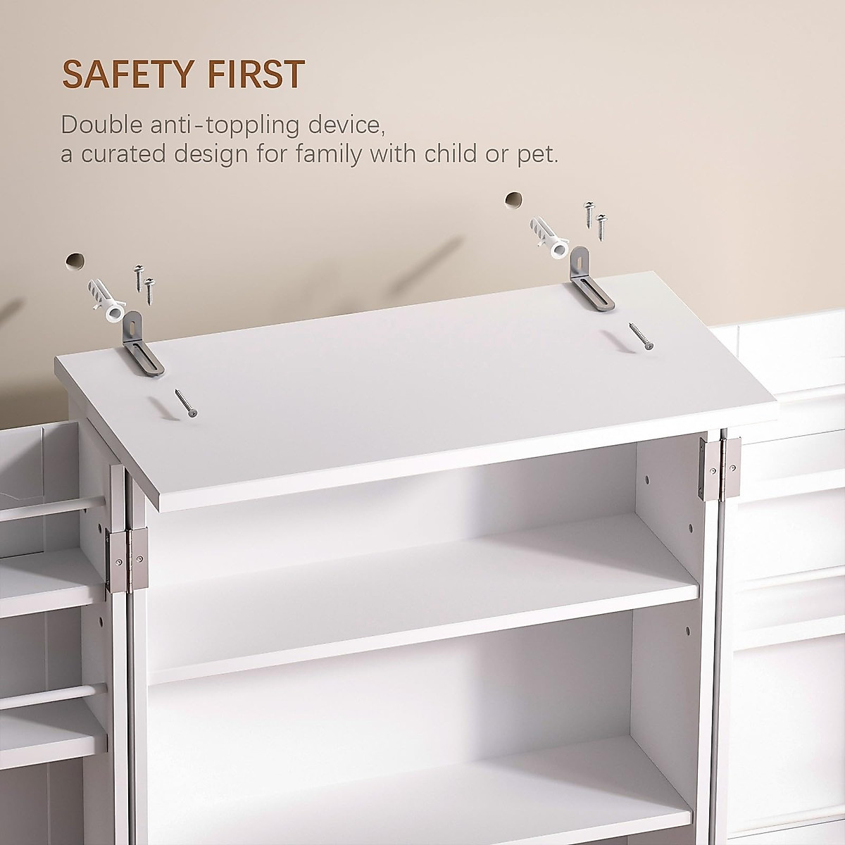 VEELOK 41" Pantry Cabinet with Doors and Adjustable Shelves, White Freestanding Kitchen Pantry Storage Cabinet for Snacks, Food Pantry Cabinet for Small Space, Pantry Closet Cupboard