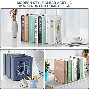 Acrylic Bookends 2 Pieces, VFINE Clear Bookends for Shelves Decor Heavy Duty Book Ends and Desktop Organizer, Book Stopper for Home Office School Supplies, 7.28 * 4.7 * 4.7 inch