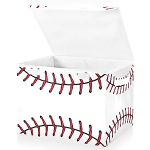 RunningBear Softball Baseball Lace Large Storage Bins with Lid Collapsible Storage Bin Box Shelves Cube Storage Decorative Storage Boxes for Living Room Office