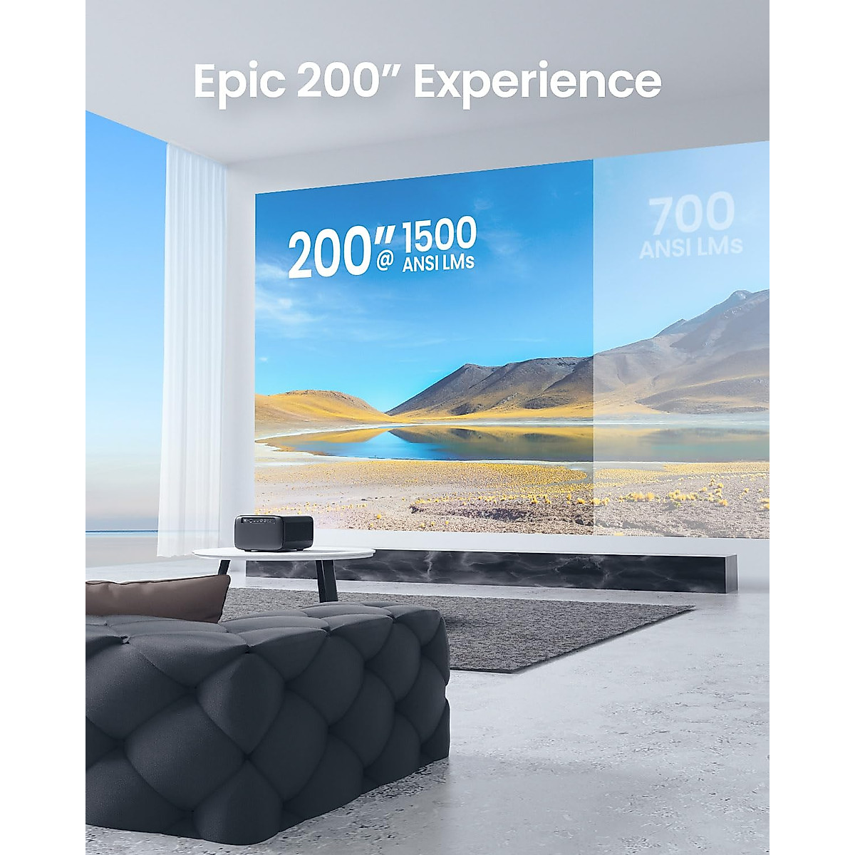 CASIRIS OmniStar L80 4K Projector with WiFi and Bluetooth, 1500 ANSI Lumen Native 1080P Video Projector, Auto Focus/Keystone, 2x15W Speakers, 200" Display Compatible with iOS/Android/HDMI/USB/TV Stick