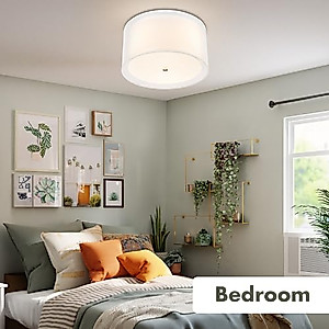 Hamilyeah Modern Drum Ceiling Light Fixture, 12inch Fabric Shade, Flush Mount 2 Bulb, Dimmable, Close to Ceiling, Bathroom Kitchen Bedroom Lighting