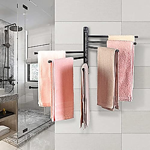 Swivel Towel Rack, Towel Bar with Wall Mounted 180° Rotation, 6-Arms Towel Hanger for SUS 304 Stainless Steel, Space Saving for Kitchen/ Bathroom, Matte Black