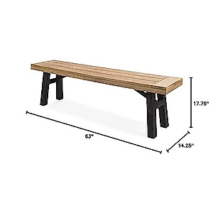 Christopher Knight Home Bettina Outdoor Acacia Wood Dining Bench with Brushed Mahogany Legs, Brushed Grey / Brushed Mahogany
