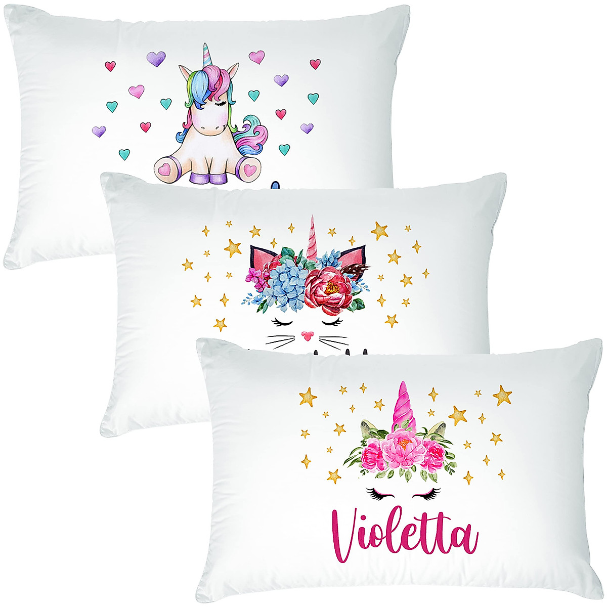Personalized Toddler/Baby Bed Pillowcase w/Name 20"x26" - Customized Unicorn/Cat Pillow Case/Cover for Boy Girl Kids - Custom Travel/Bedding/Crib/Nursery/Infant Organic Cotton Pillowcases Sleeping C1