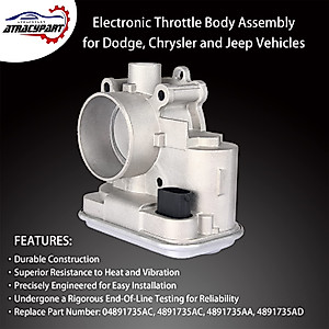 4891735AC Electronic Throttle Body - Compatible with 2007-2017 Jeep Patriot Compass, 2008-2014 Dodge Avenger, 2009-2017 Journey, 11-14 Chrysler 200, 07-10 Sebring - Replace# 04891735AC, 4891735AD